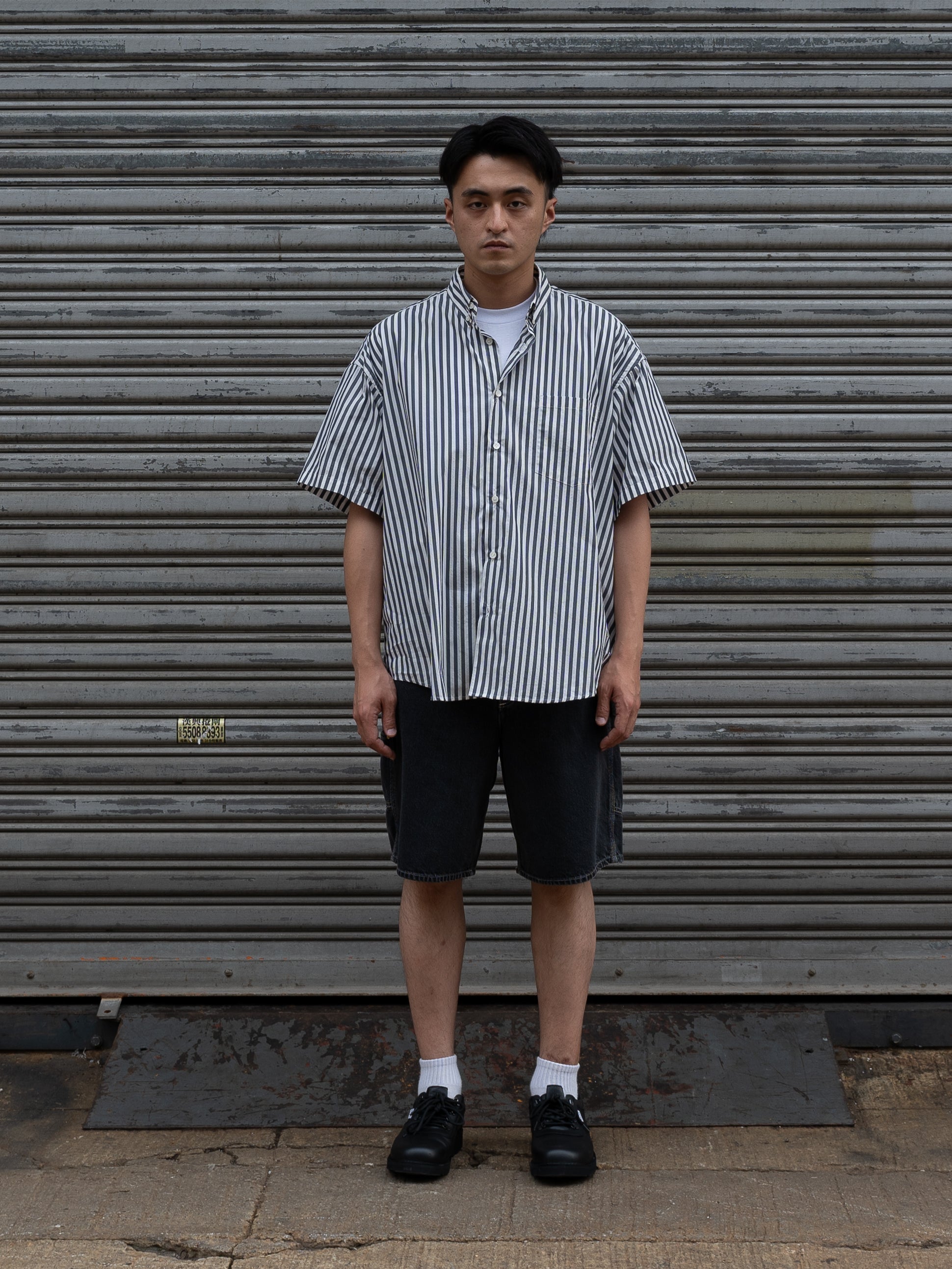 is-ness Ventilation Short Sleeve Shirt (White & Navy Stripe) – COMRADE ...